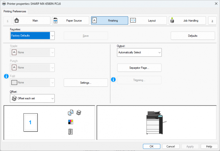 How to Set Up Printer Properties and Finishing Options: "Staple", "Hole Punch", "Offset ...