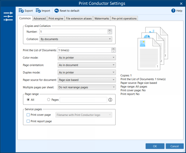 Print Conductor Common Settings